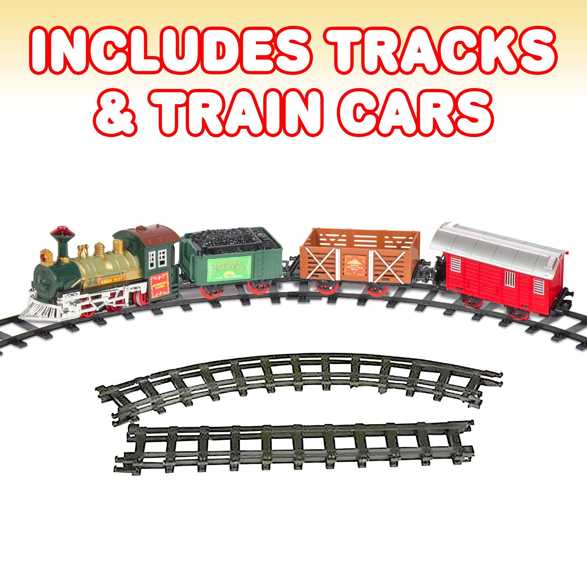 ArtCreativity Kids Train Set - Electric Train Set with Lights & Sound, Battery-Operated Train Toy with 4 Cars and Tracks - Christmas Train Sets for Around The Tree, Great Gift Idea for Boys and Girls