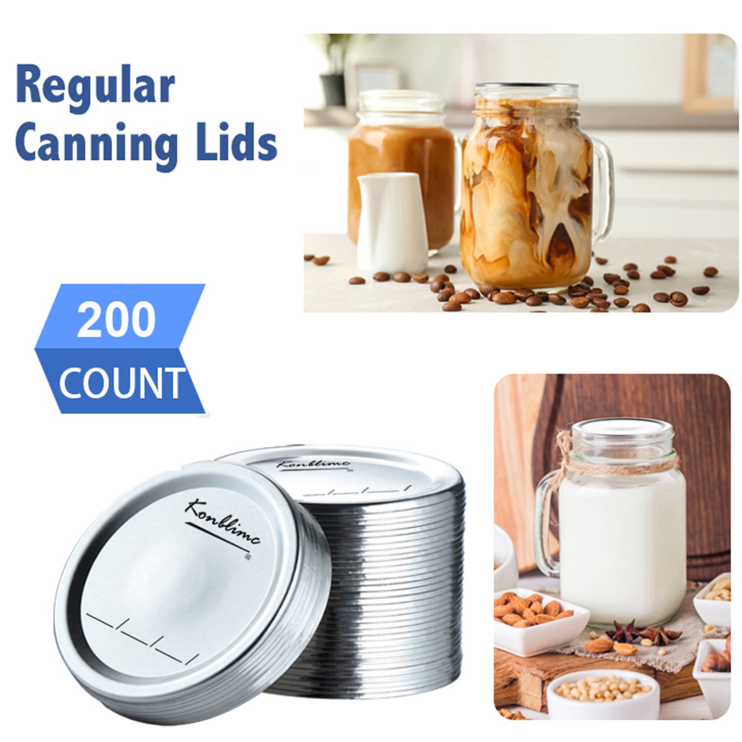 200-Count Canning Lids, Regular Mouth Canning Lids for Ball, Kerr Jars, Split-Type Metal Mason Jar Lids and Secure Canning Jar Lids, 100% Fit for Regular Mouth Jars Lids(200-Count, 70mm)
