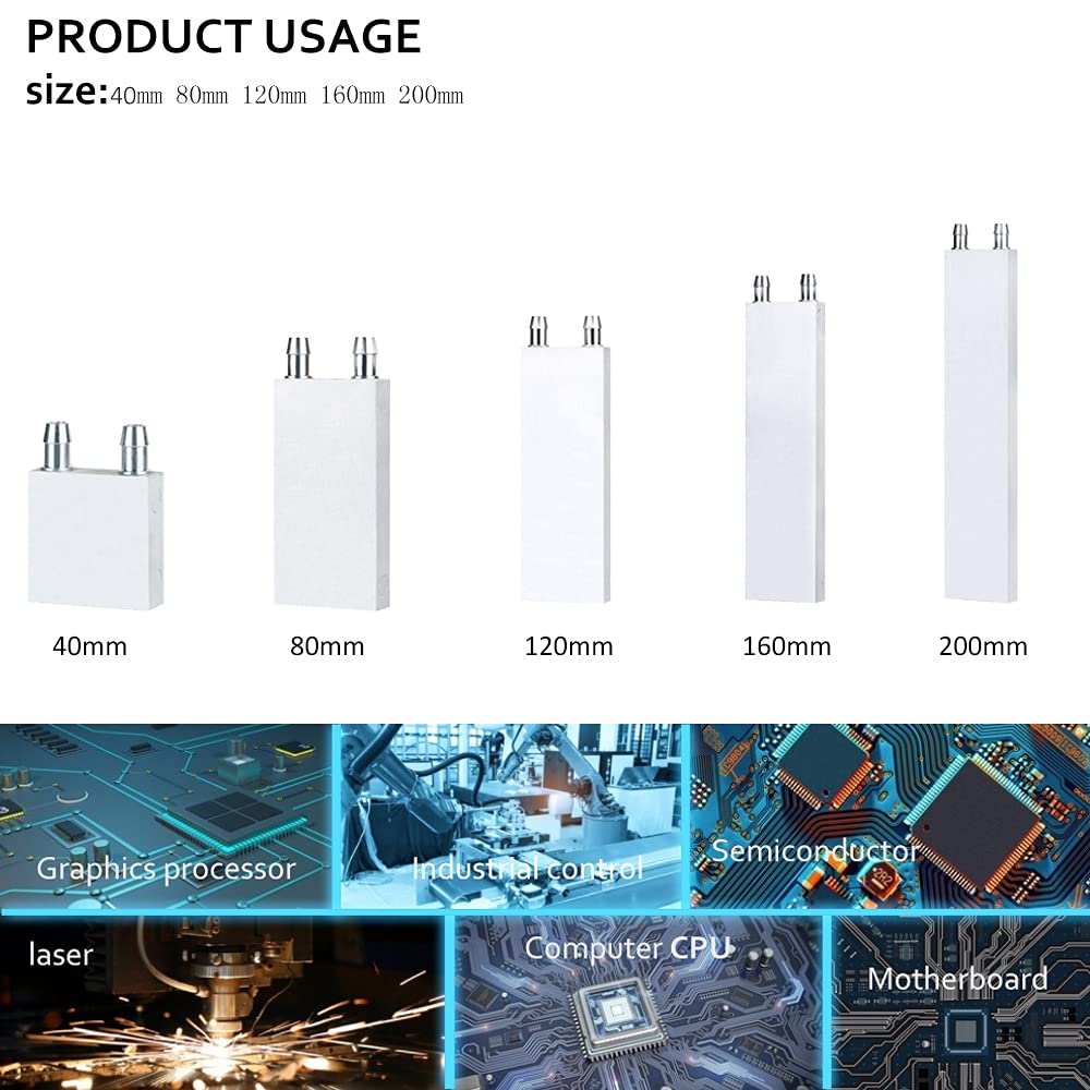 Clyxgs Aluminum Water Cooling Block,Liquid Cold Water Plate Heat Sink Water-Cooled Exchanger Head semiconductor Refrigeration Sheet CPU Graphics Radiator Heatsink Endothermic Head(40 x 200 x 12mm)2pcs