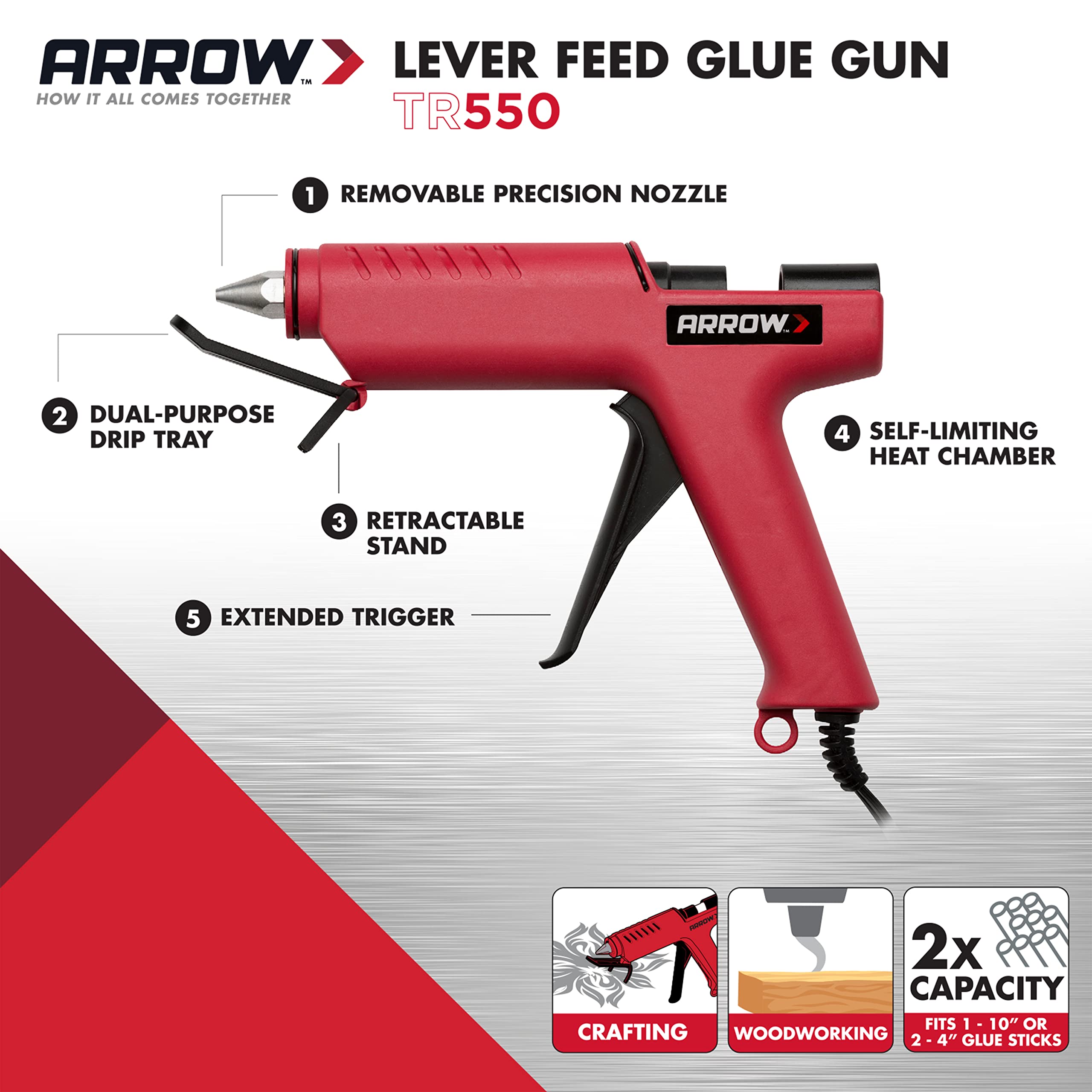 Arrow TR550 Heavy Duty Professional Electric Hot Melt Glue Gun for Crafts, Construction, Wood, Uses Standard Glue Sticks