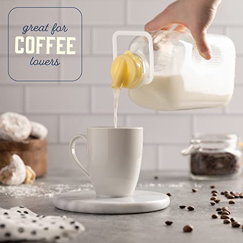 64 Oz Glass Milk Bottle with Lids, Half Gallon Carafe, Container for Refrigerator, Pitcher with Cap and Pour Spout, Made in USA by Kitchentoolz