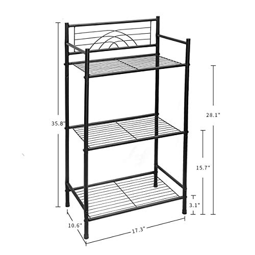 L&H UNICO 3-Tier Free Standing Wire Rack Durable Metal Shelving Storage Unit for Bathroom Laundry Kitchen Office, Black