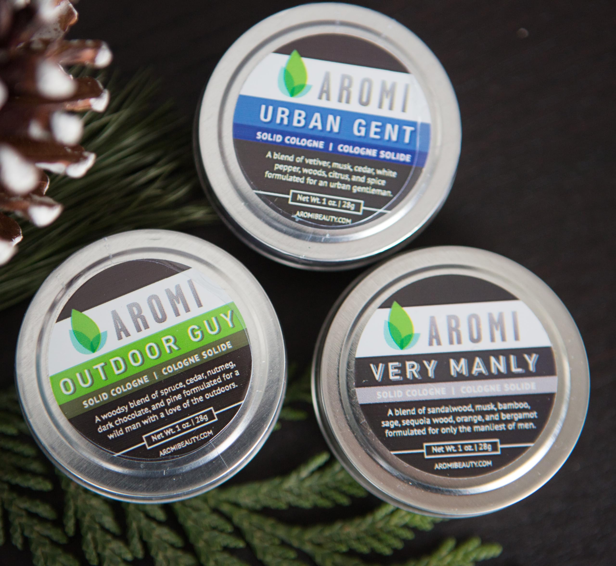 Aromi Solid Cologne | Woodsy, Earthy Men's Fragrance, Pine, Spruce, and Cedar Scent, Vegan, Cruelty-free, Father's Day Gift, Alcohol-Free (Outdoor Guy)