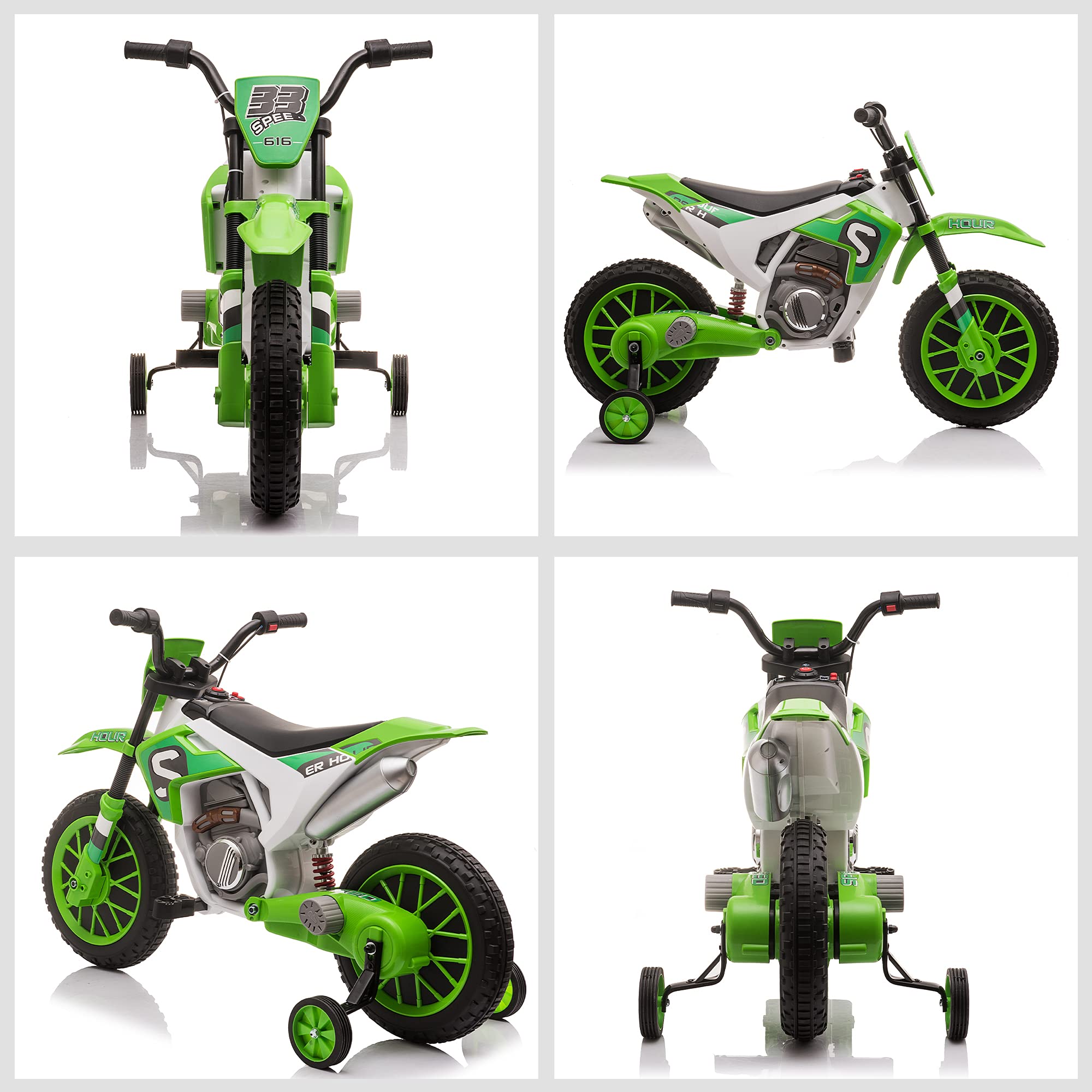 Aosom 12V Kids Motorcycle, Electric Motor Bike, Battery-Powered Ride-On Toy with Charging Battery, Training Wheels, Green