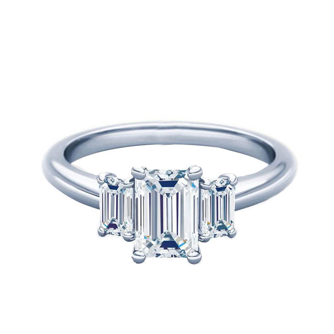 2 TCW Emerald Cut Moissanite Solitaire With accents Engagement Bridal Ring For Women In 10KT Solid Gold In Prong Setting For Wedding Anniversary ( Center 1 CT , Clarity VVS1-VVS2 , Color D-E,8)
