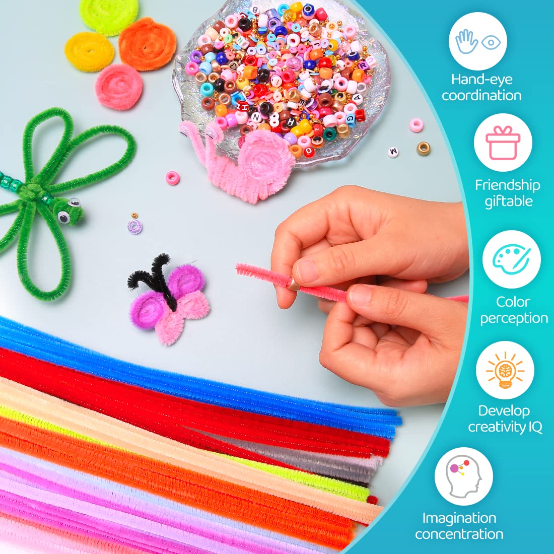200 multi-color pipe cleaners+1000 multi-color pony beads bundle, pony beads, pipe cleaners, arts and crafts, jewelry making.