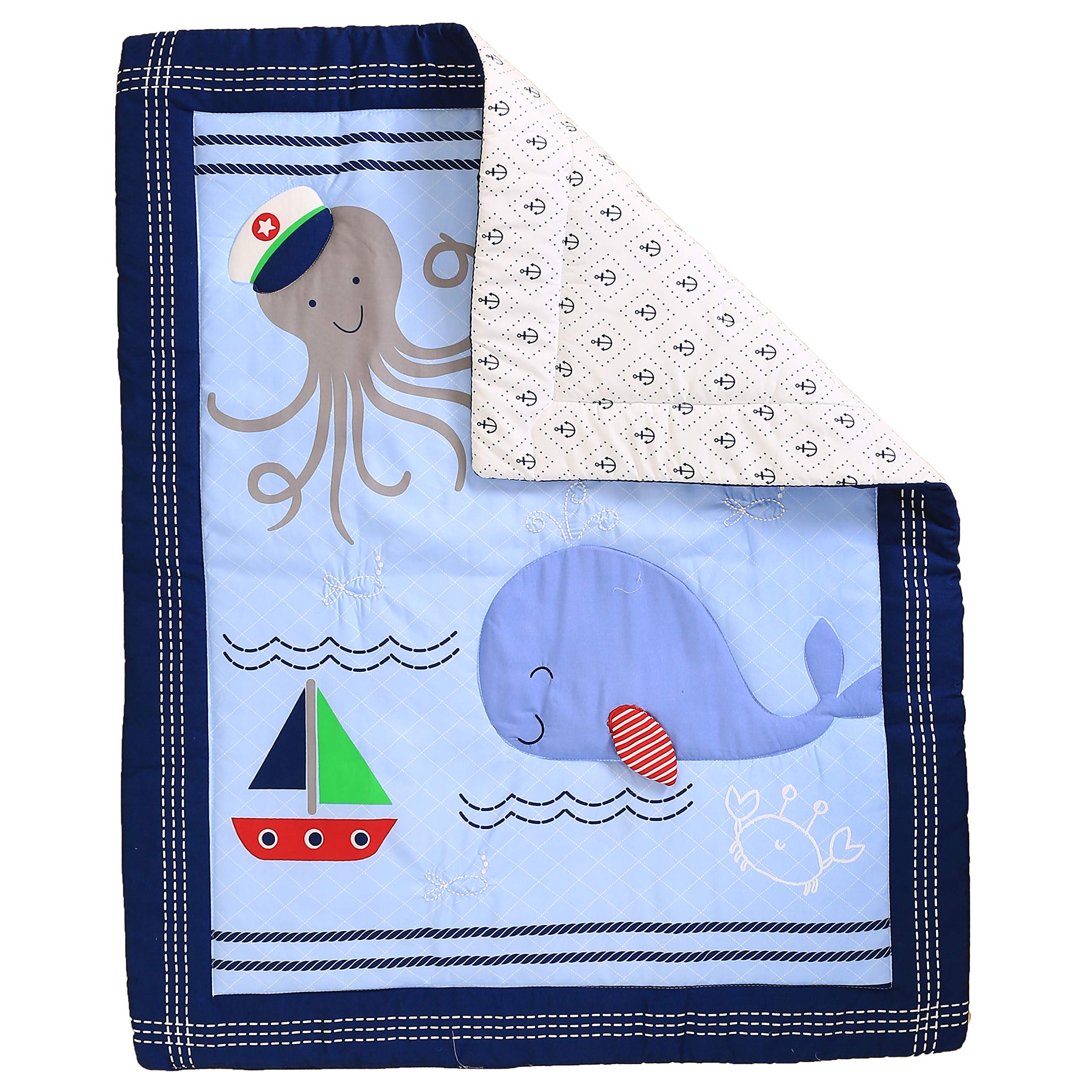Brandream Ocean Baby Crib Bedding Set for Boys with Nautical Whale Octopus Anchor Coastal Undersea Theme, 3pcs