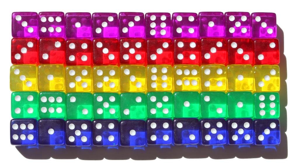 50 6-Sided Dice | 16mm | 5 Colors for Math and dice Games