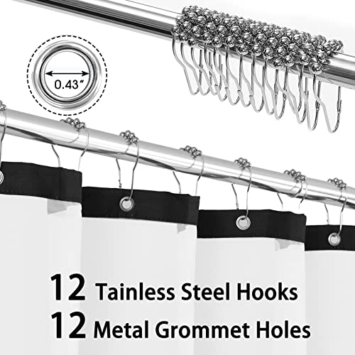 Black Shower Curtain Set with Snap-in Fabric Liner, Ombre Linen Textured Shower Curtain with 12 Hooks - Hotel Style, Water Repellent & Washable, Heavyweight Fabric & Mesh Top Window - 72x72, Black