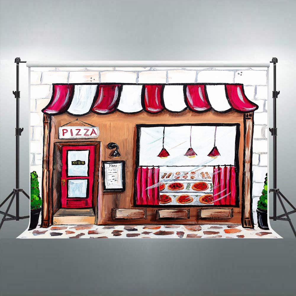 AOSTO 6.5x5ft Pizza Shop Photo Background Newborn Baby Shower Cake Table Decorations Banner Kids Birthday Party Photo Backdrop Studio Props W-3668