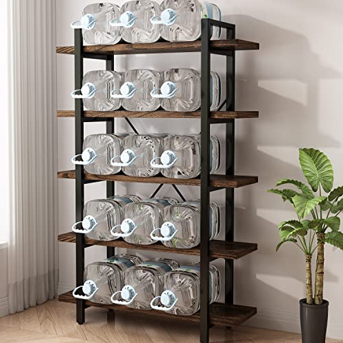 5-Tier Industrial Style Solid Wood Bookcase and Book Shelves,Rustic Wood and Metal Shelving Unit, Living Room,Modern Rustic Open Industrial Book Shelf Office,Distressed Brown (AY-02-5Tier)