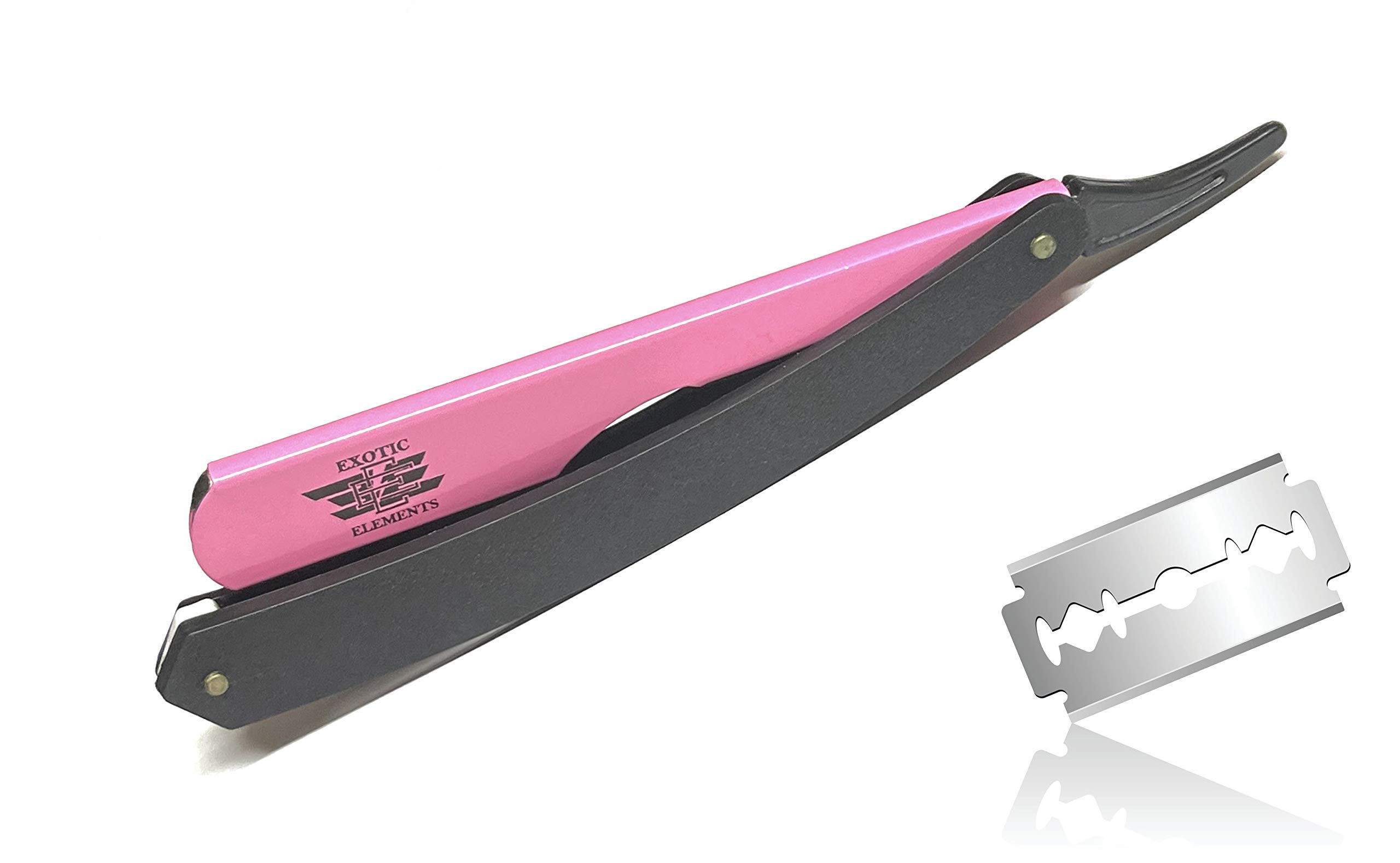 Pink and Black Barbershop Professional and Personal Straight Edge Razor Hair Shaving Double Edge Blade – Unisex All Purpose Folding Shaving Razor in Lightweight Steel