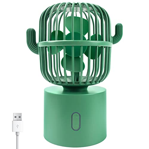 Bilibala Cute Cactus USB Fan, Small Quiet Desk Fan, 80Β° Rotation Oscillating Fan, 3 Speeds Strong Airflow, Portable Fan for Bedroom, Office, Home, Personal Fan for Desktop Decor, Green Mini Table Fan