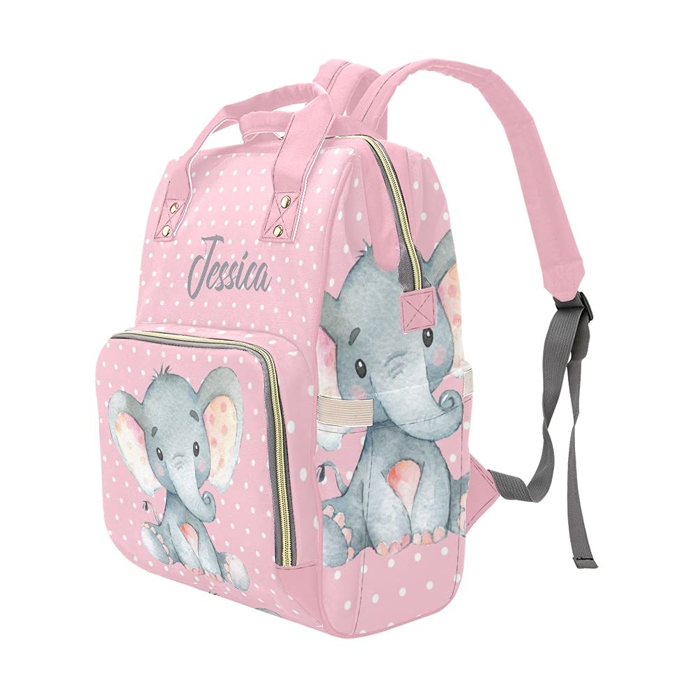 Pink Polka Dot Elephant Diaper Bags Backpack Personalized Baby Bag Nursing Nappy Bag Travel Tote Bag Gifts