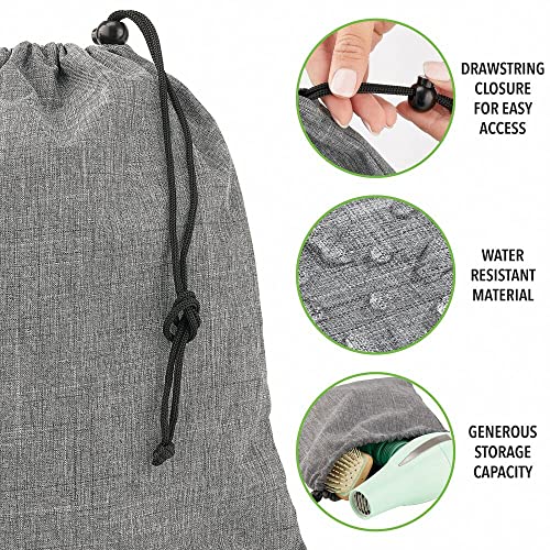 mDesign Portable Large Capacity Travel Bag with Draw String Closure, Water-Resistant for Laundry Room, College Dorm Room, Apartment, Gym, Sporting Events, School, Make-Up, Travel - 2 Pack - Gray