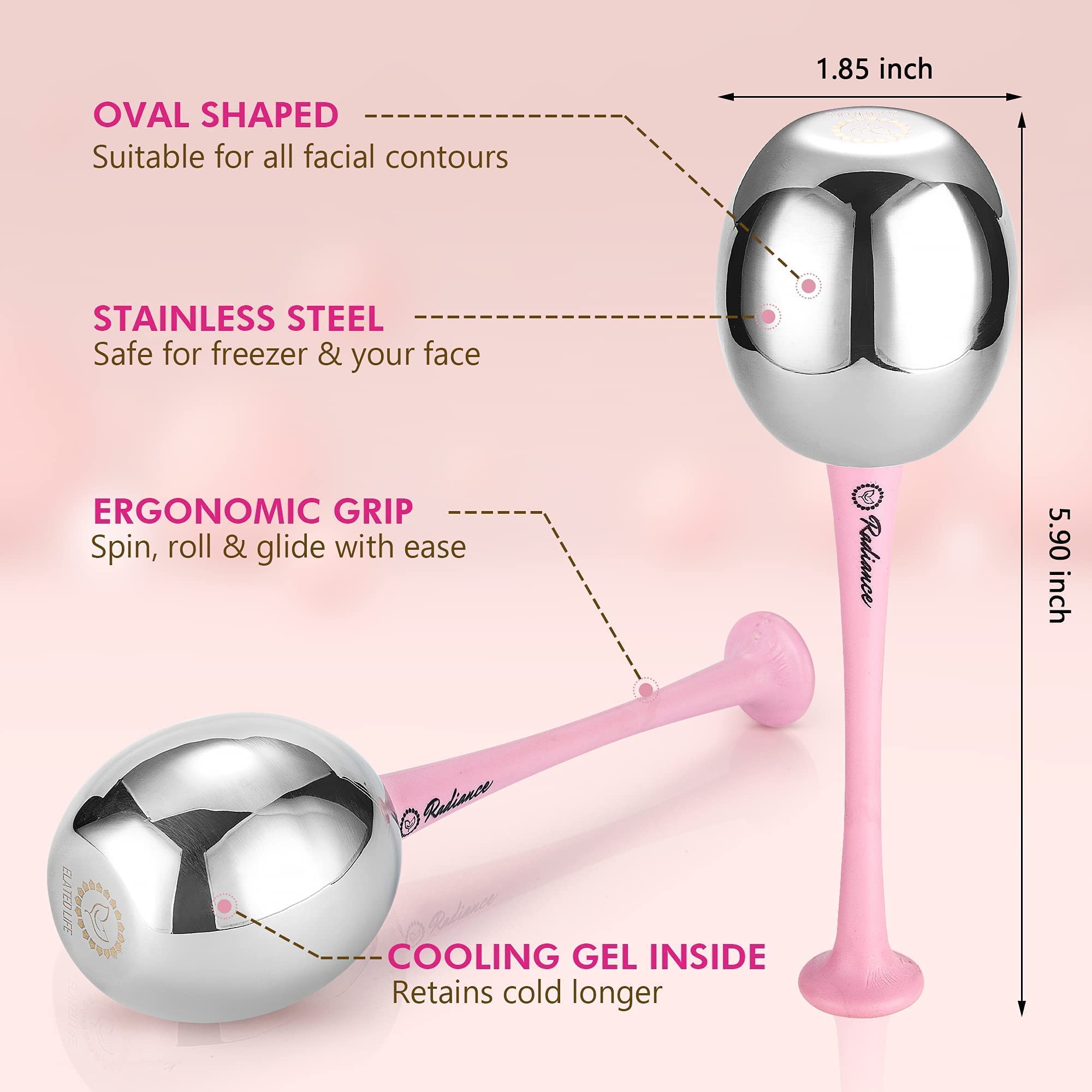 RADIANCE Ice Globes for Facials Skin Care - Cryo Globes, Non Shatter, Face Cooling Cold Stainless Steel, Cryo Freeze Tool Roller for Depuffing Eyes, Face Massage with a Storage Case & Polish Cloth