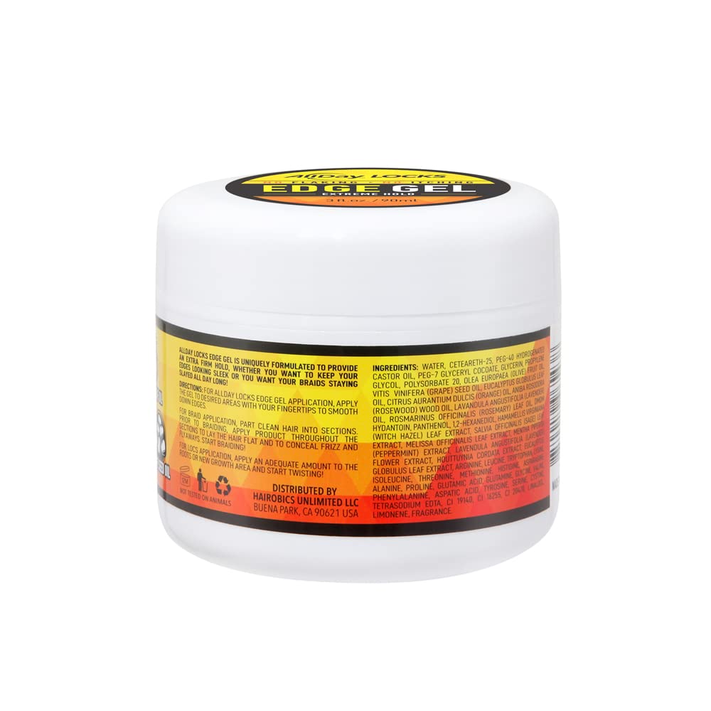 AllDay Locks Edge Gel | Extreme Hold Edge Control Gel | No Flaking, Itching, or Split Ends | Long Lasting Style for Braids, Locks, Twists, Cornrows | 3 oz