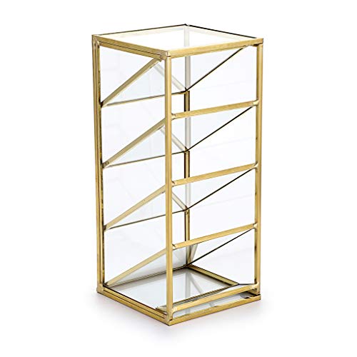 Hipiwe Vintage Gold Metal Desk Organizer - Glass Make up Brushes lipstick Holder Dresser Organizer Pen Pencil Storage Holder for School Home Office Supplies (4 Compartment)