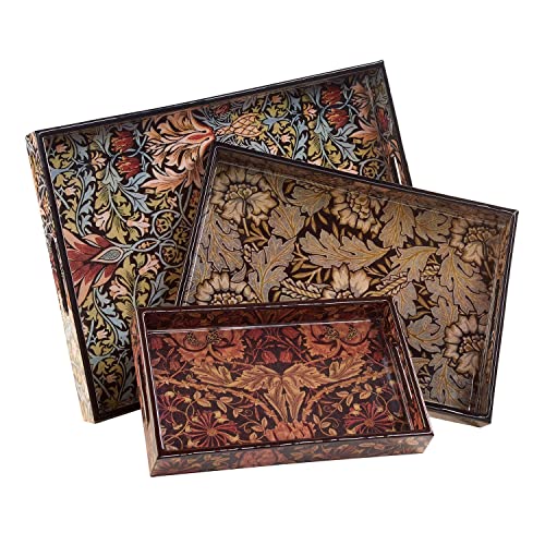 ART & ARTIFACT William Morris Serving Trays - Serving Tray with Handles Set of 3 Nesting Wooden Tray, Arts & Crafts Print Coffee Table Tray Decor- 18" 15" 12"
