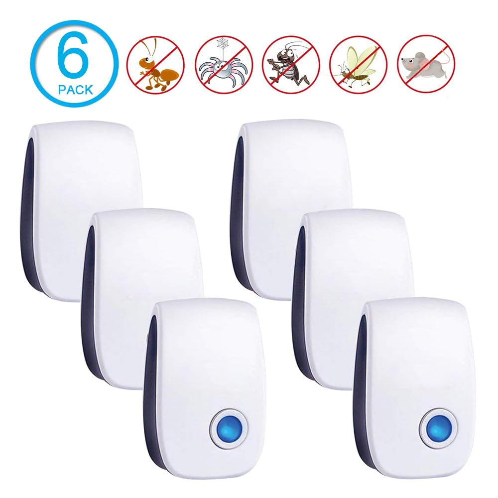 6 Pack Ultrasonic Insect Repeller, Electronic Insect Mouse Repellent, Indoor Pest Repellent Ultrasonic Plug in for Cockroaches, Mice, Spiders, Ants, Bugs, Mosquitoes, Pest Defence for House, Kitchen