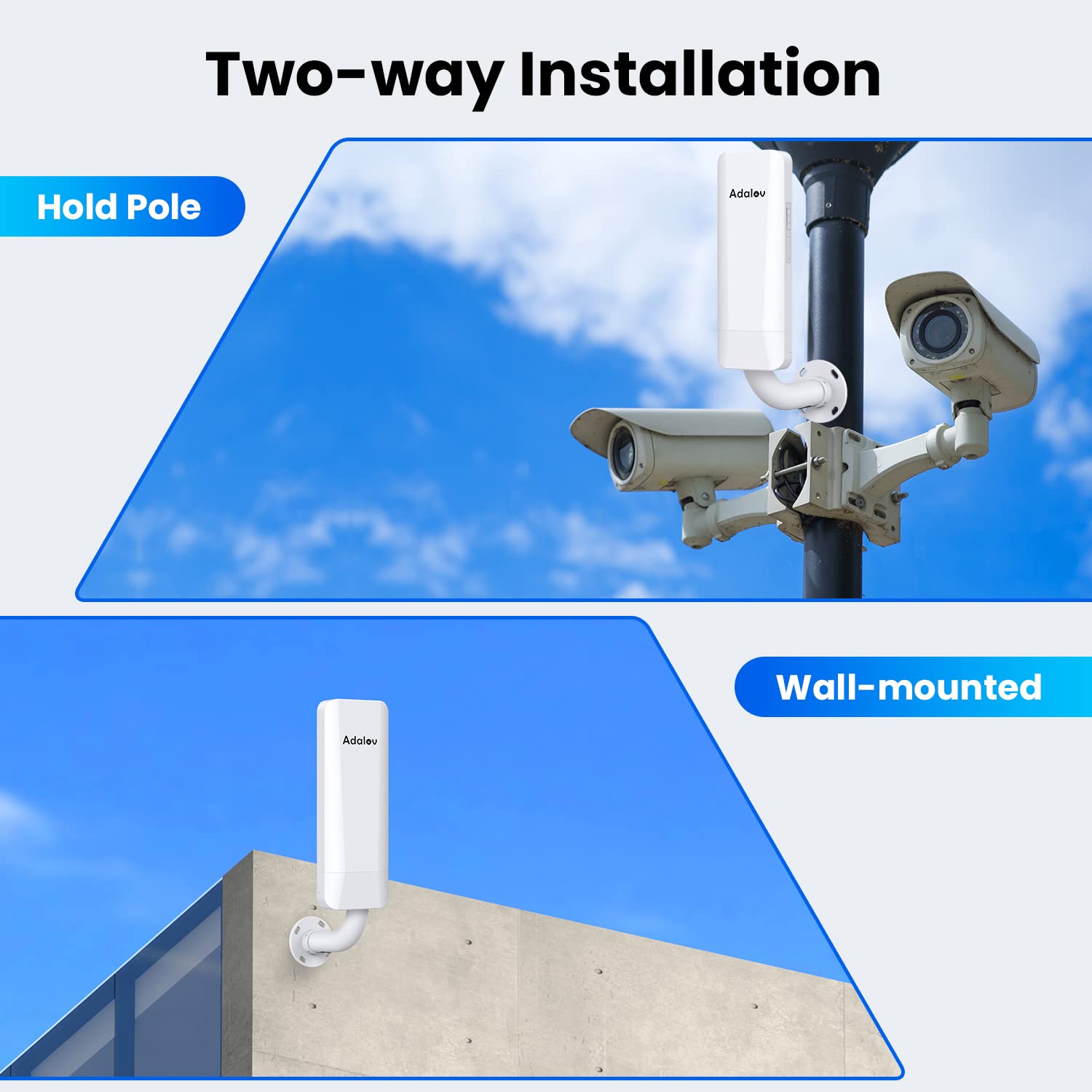 2-Pack Universal Antenna Mount, AdaLov Outdoor Wireless Bridge Bracket Mount, Pole Mount for Point to Point AP Access, Non-Adjustable Bracket for Wall, Eave or Roof Mounting