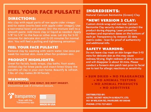 Aztec Secret – Indian Healing Clay 1 lb – Deep Pore Cleansing Facial & Body Mask – The Original 100% Natural Calcium Bentonite Clay – New Version 2