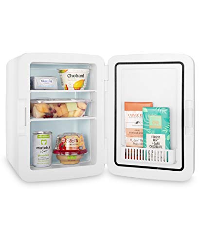 Cooluli 10L Mini Fridge for Bedroom - Car, Office Desk & College Dorm Room - 12v Portable Cooler & Warmer for Food, Drinks, Skincare, Beauty & Makeup - AC/DC Small Refrigerator with Glass Front, Gold