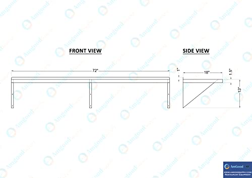 AmGood 18" Width x 72" Length | Stainless Steel Wall Shelf | Square Edge | Metal Shelving | Heavy Duty | Commercial Grade | Wall Mount | NSF Certified