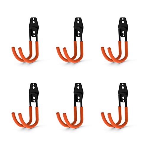 CoolYeah Steel Garage Storage Utility Double Hooks, Heavy Duty for Organizing Power Tools,Large J Hooks (Pack of 6, 5.5 × 3.1 × 4.2 inches)