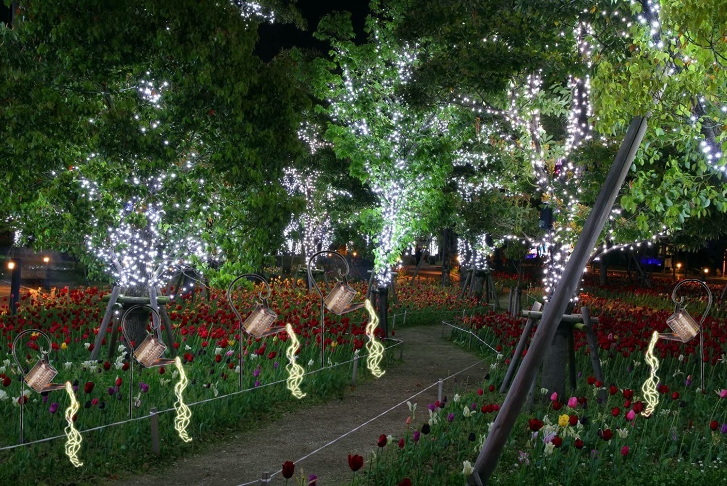 Art Light LED Solar Lamp Outdoor Decoration Light Watering Can Garden Yard Decorative Stake Light Waterproof IP55 with Installed Light String