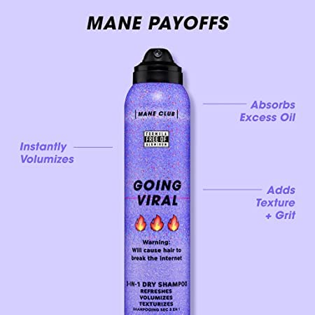 MANE CLUB Going Viral 3-IN-1 Texturizing Dry Shampoo, cruelty free, vegan, no sulfates or parabens, 4.3 Oz