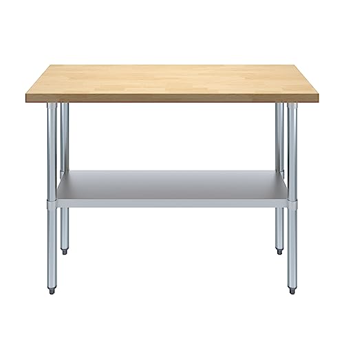 AmGood 18" x 48" Maple Wood Top Work Table with Adjustable Undershelf