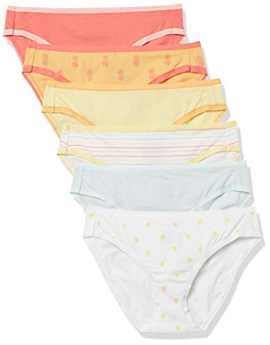 Amazon Essentials Women's Cotton Bikini Brief Underwear (Available in Plus Size), Pack of 6, Pineapple, Large