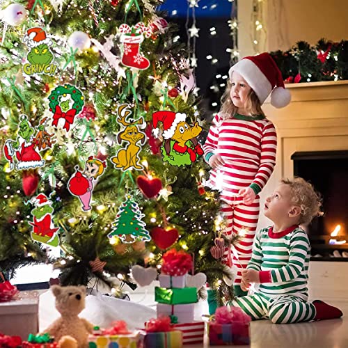 32PCS Christmas Tree Hanging Decorations,Double Side Print Holiday Xmas Ornaments Christmas Decorations Indoors Home Decor