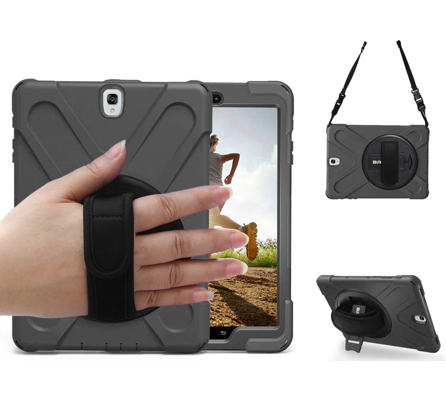 BRAECN for Samsung Galaxy Tab A 9.7 Case, Heavy Duty Shockproof 3-Layer Full Protection Rugged Hybrid Defender Armour for Samsung Tab A 9.7 Inch SM-T550/ P550-Kids Students Workmen Builders Case-Black
