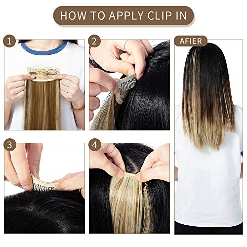 LELINTA 24" Straight Long 4 PCS Set Thick Clip in on Synthetic Hair Extensions Hairpieces for Women Dark Brown Mix Light Auburn
