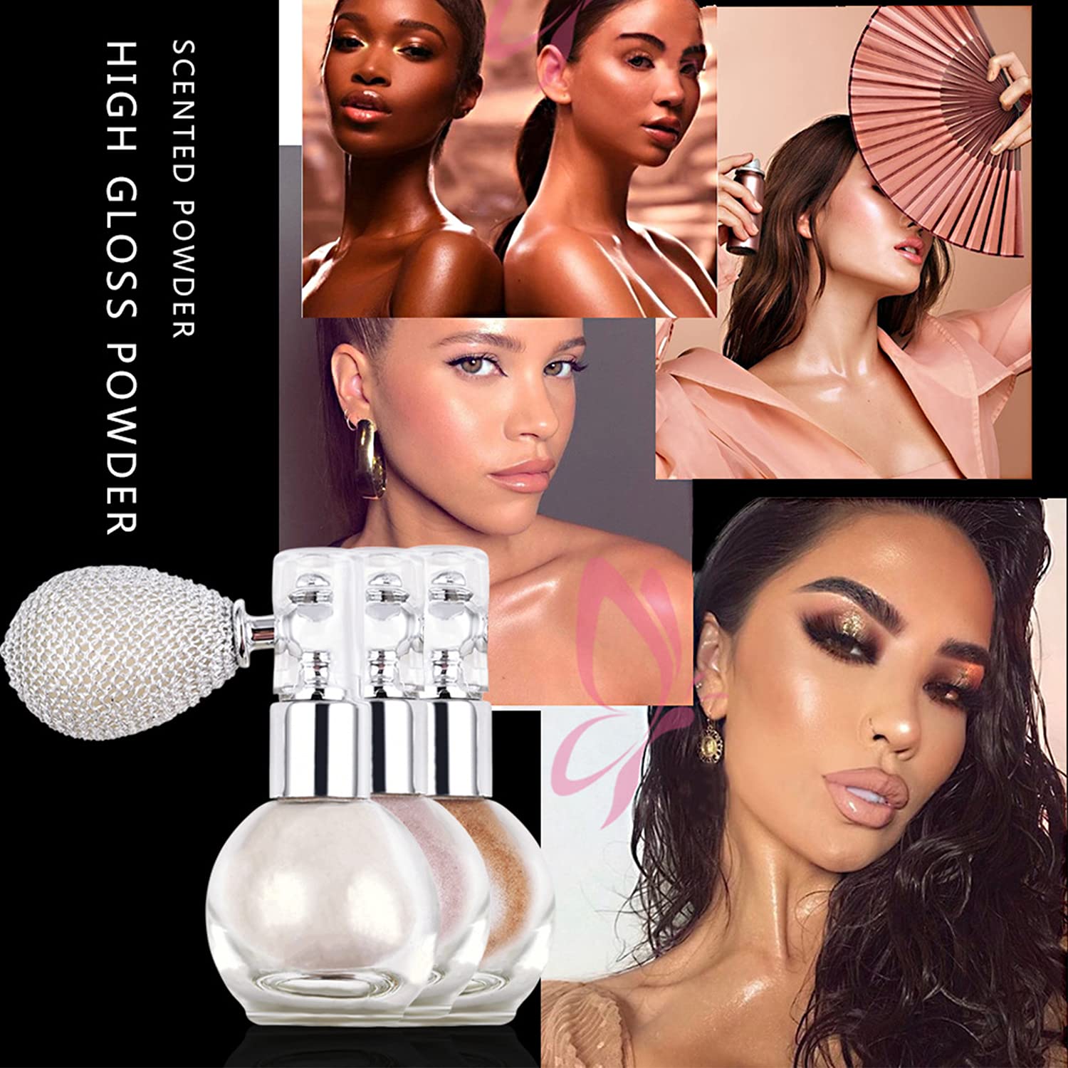 Shimmering Spray Powder Sparkle Powder, Glitter Dust Spray Gloss Powder Spray Contour Make Up Glitter Eyeshadow Pressed Powder Loose Powder Spray for Face Body Hair Nails Makeup (Champagne)