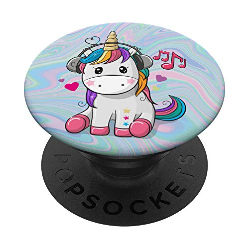 Cute Sitting Unicorn Music Headphones Unicorn Swirl PopSockets PopGrip: Swappable Grip for Phones & Tablets
