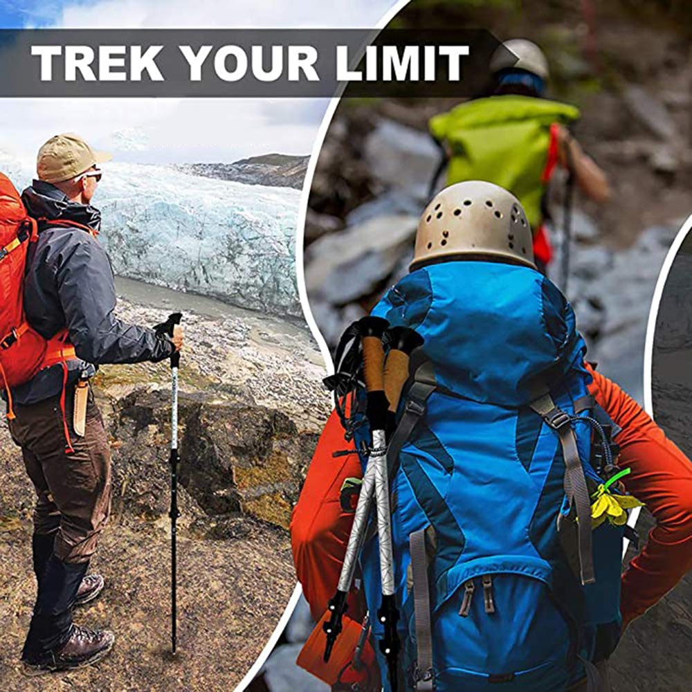 2-pc Pack Carbon Fiber Trekking Poles - Adjustable Ultralight Lightweight Quick Lock Walking or Hiking Stick for Hiking, Camping, Backpacking - with Cork Grip, Padded Strap