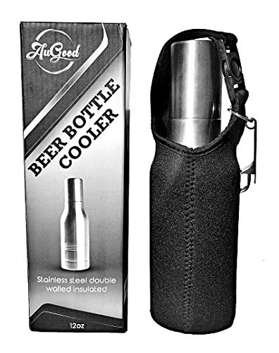 AUGood Beer Bottle Cooler: Stainless Steel Double Wall Bottle Insulator with Cover/Includes Bottle Opener and fit's long neck and standard neck 12oz bottles
