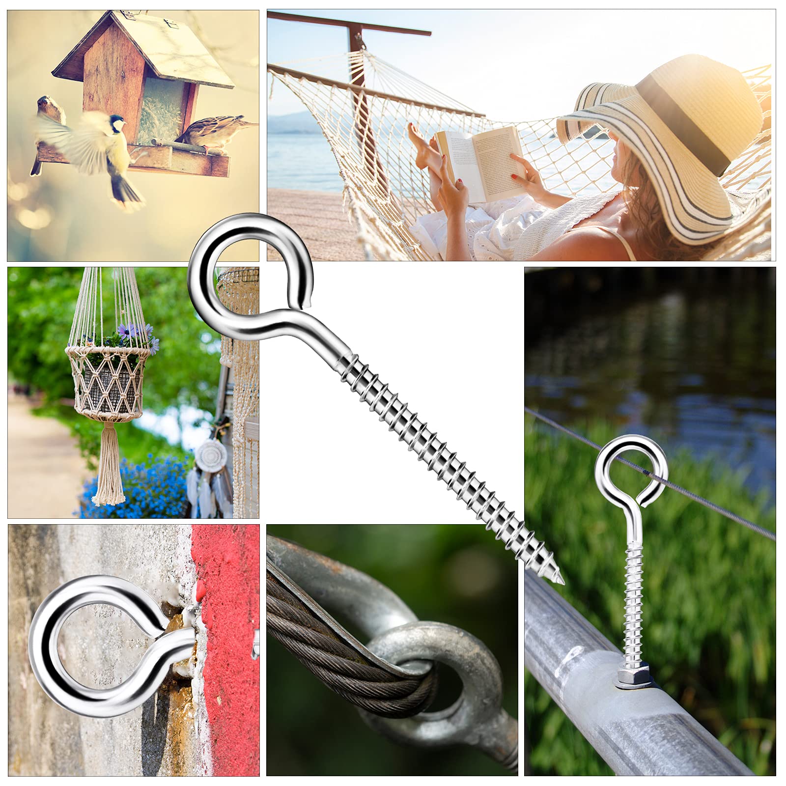 Eye Hooks Screw in Heavy Duty,304 Stainless Steel Eye Bolt,3.5 Inches Long Eye Screws Ring ,Swing Hooks for Hammock Stand, Swings Chair,Yoga , Indoor & Outdoor,Self Tapping Screws 4 Pack