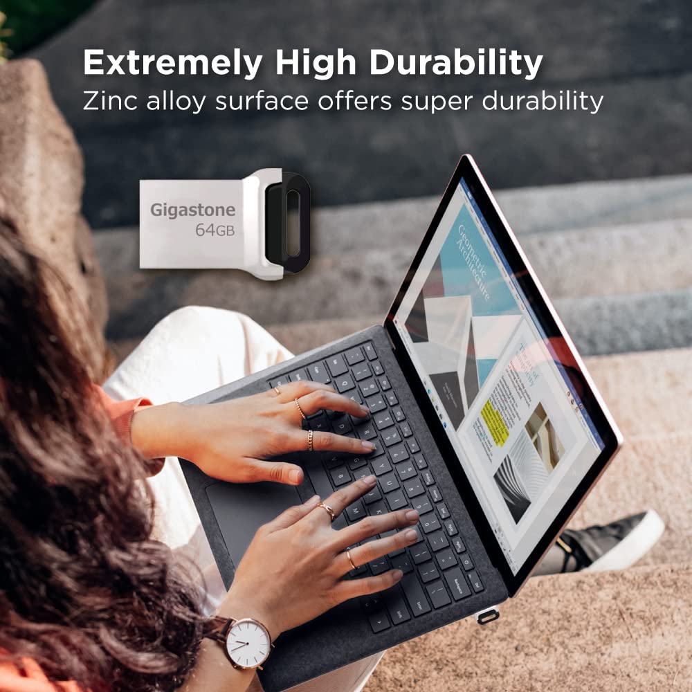 GIGASTONE Z90 [2-Pack] 64GB USB 3.2 Gen1 Flash Drive, Mini Fit Metal Waterproof Compact Pen Drive, Reliable Performance Thumb Drive, USB 2.0 / USB 3.0 /USB 3.1 Interface Compatible