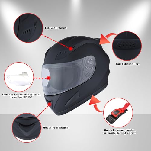 1Storm Motorcycle Bike Full Face Helmet Mechanic Skull: HJDJ11 Matt Black