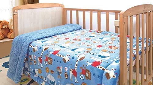 Elegant Home Lions Giraffe Monkey Elephants Design Kids Soft & Warm Sherpa Baby Toddler Boy Blanket Printed Borrego Stroller or Baby Crib or Toddler Bed Blanket Plush Throw 40X50 (Animal Kingdom)
