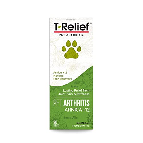 MediNatura T-Relief Pet Arthritis Relief Arnica +12 Powerful Natural Homeopathic Medicines Help Ease Hip & Joint Pain Soreness & Stiffness for Dog & Cat - 90 Tablets