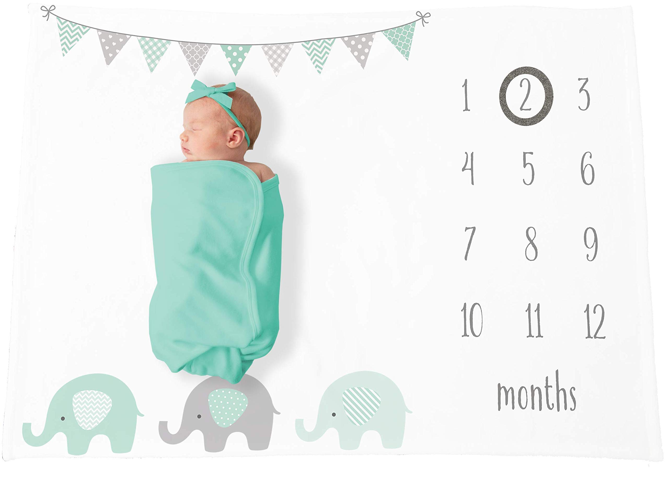 Elephant Milestone Baby Blanket for Girl or Boy with Canvas Bag and Marker - 60" x 40"