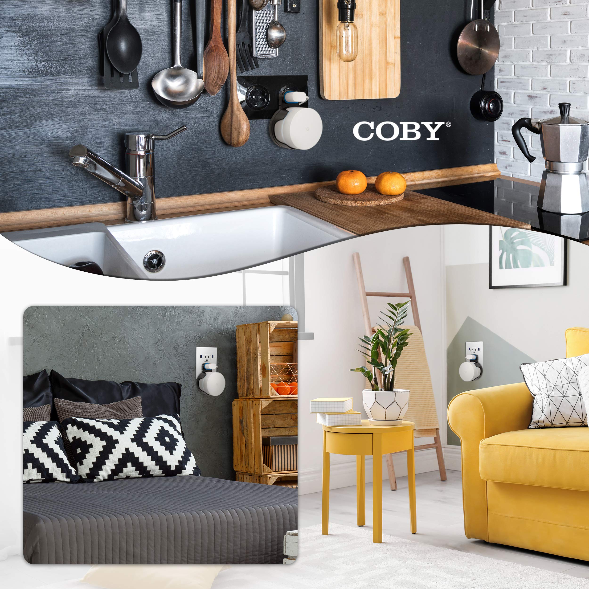 Coby WiFi Wall Mount Holder Compatible for Google Home, Black - Secures Routers to Wall Outlets, Hides Cable for Wall Cable Management - Attach, Power & Charge - Easy Install, Non-Slip Grip