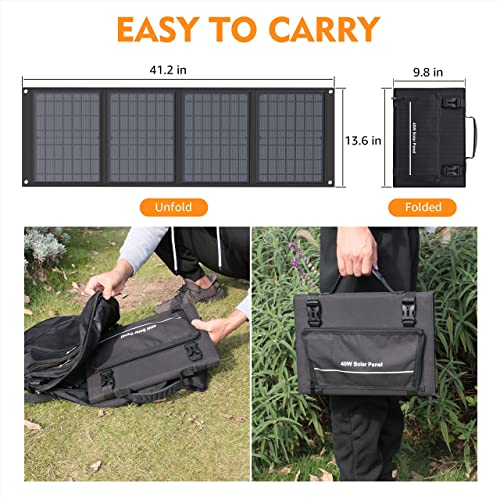 40W Solar Panel EnginStar 40 Watt Foldable Solar Panel for Portable Power Station w/QC3.0 USB Port for Phone Laptop 12-15V DC Output(10 Connectors) for Outdoor Camping RV Off Grid