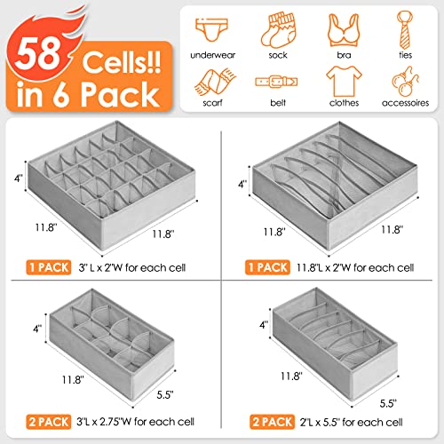 9 Pack Sock Underwear Drawer Organizer Dividers, 122 Cells Fabric Foldable Dresser Drawer Organizers for Bra, Sock, Undies, Belt, Tie, Scarf