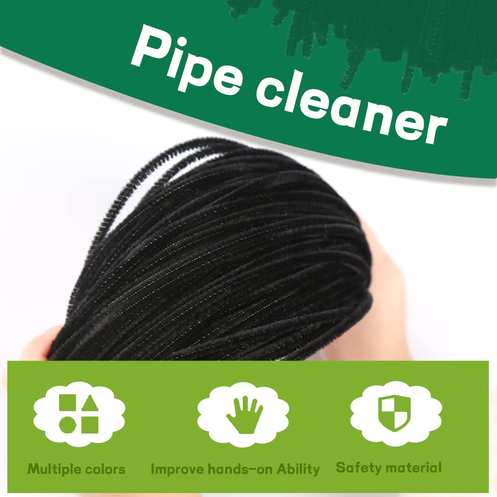 200 Pieces Pipe Cleaners Chenille Stem, Black Pipe Cleaners Set Craft Pipe Cleaners St. Patrick's Day Pipe Cleaners Chenille Stems for DIY Art Crafts Decorations Supplies (Black)